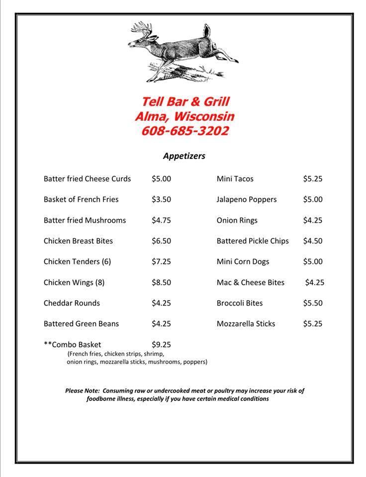 Menu at Tell Bar & Grill, Alma