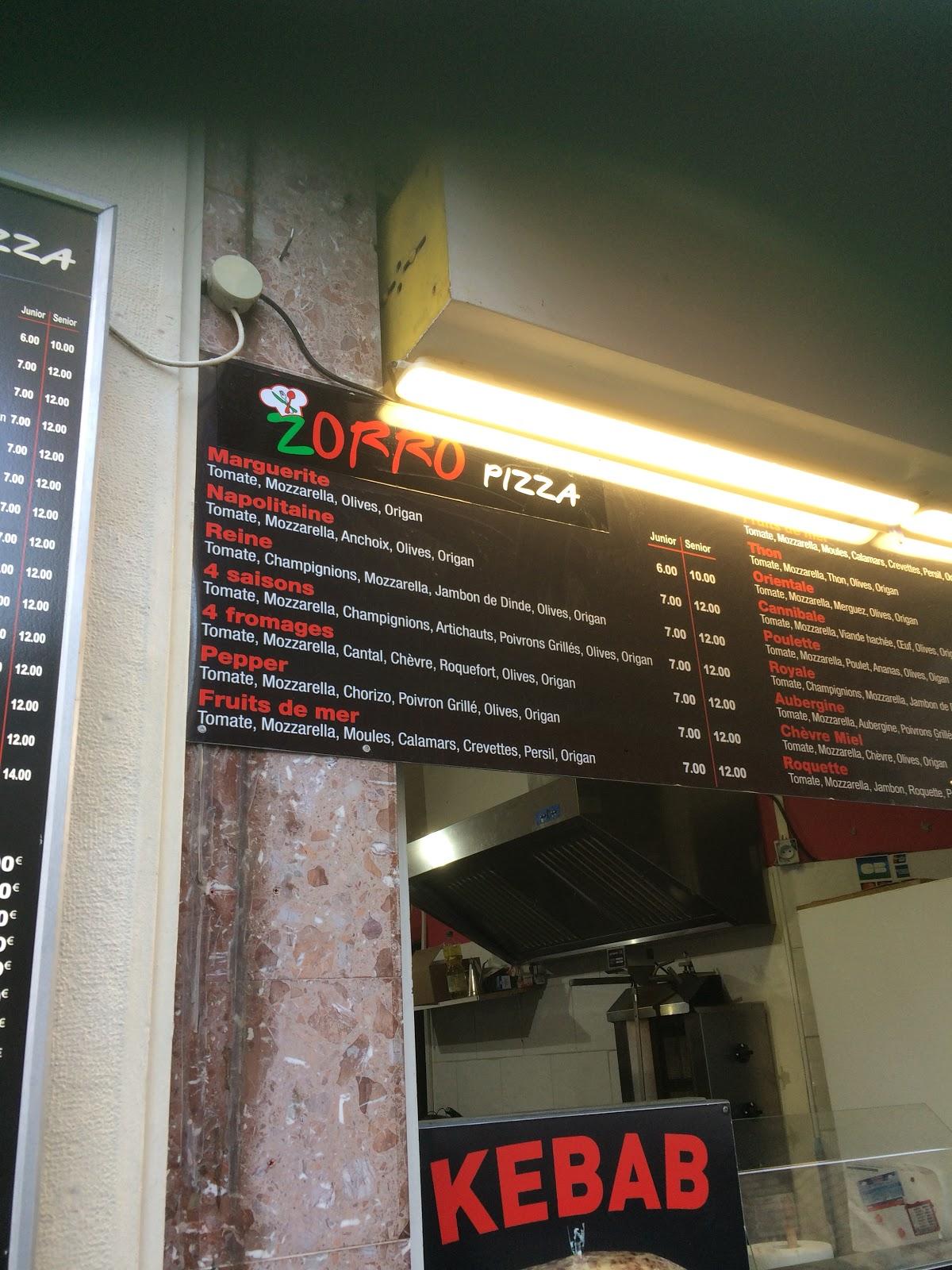 Menu at zorro pizza restaurant, Nice