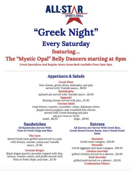 Menu at Allstar Sports Grill pub & bar, Port Charlotte