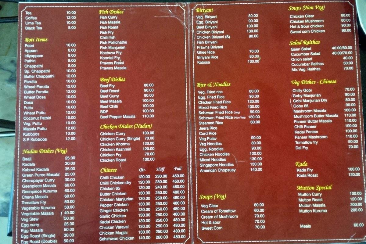Menu at Hotel Blue Star, Ernakulam, X7RP+GC6