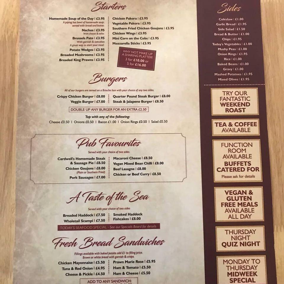 Menu at Cardwell Inn pub & bar, Gourock