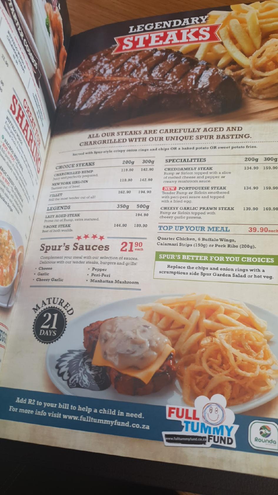 Menu at Durado Spur Steak Ranch restaurant, Vryburg