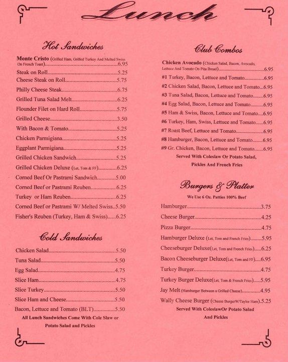 Menu at Fisher's Cafe, Fair Lawn