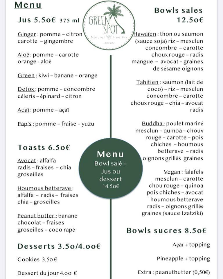 Menu at MARGARET restaurant, Biarritz