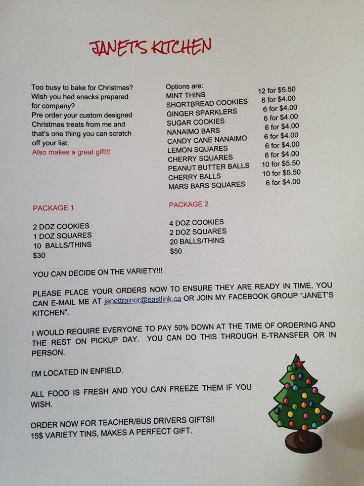 Menu at Janet's Kitchen restaurant, Goffs
