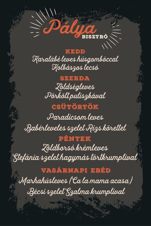 Menu at Pálya Bisztró, Gheorgheni