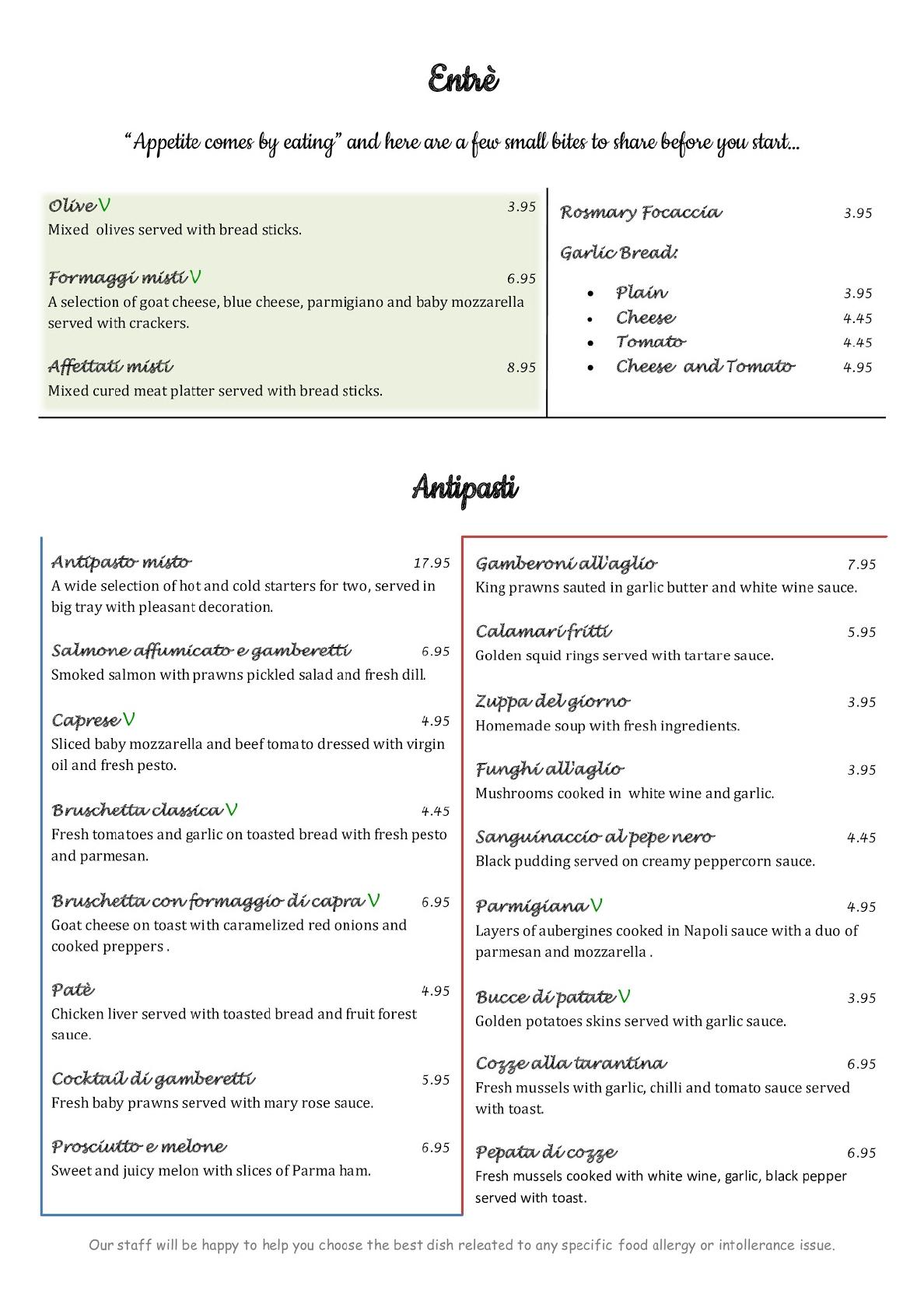 Menu at Perla Nera restaurant, Crook