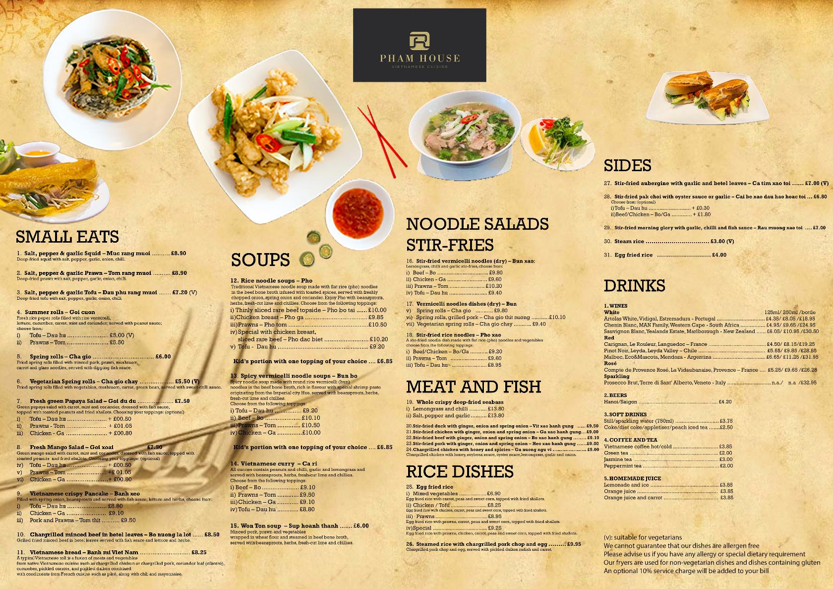 Menu at Pham House restaurant, London