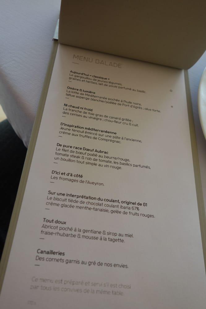 Menu at BRAS officiel restaurant, Laguiole