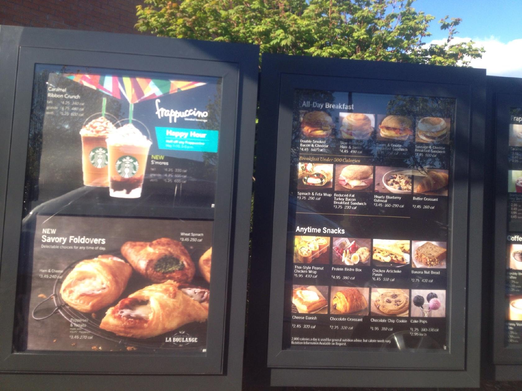 Menu at Starbucks cafe, Kent, S 180th St