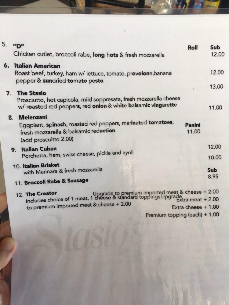 Menu at Stasio's Italian Deli & Market restaurant, Orlando