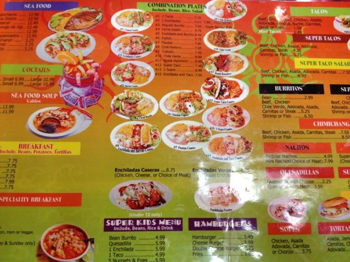 Menu at Super Taco Mexican Restaurants, Elk Grove, Laguna Blvd UNIT 90