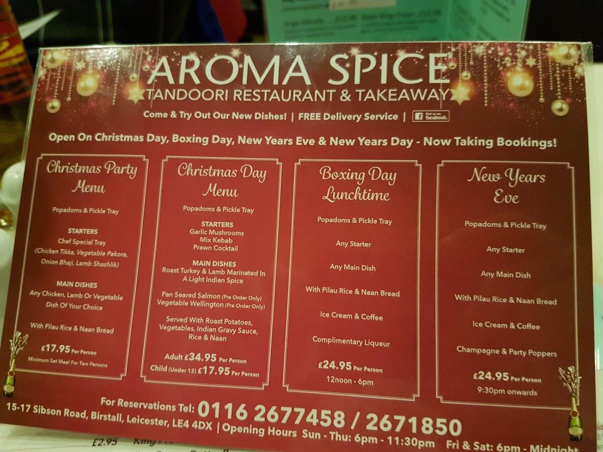 Menu at The Aroma Spice restaurant, Leicester