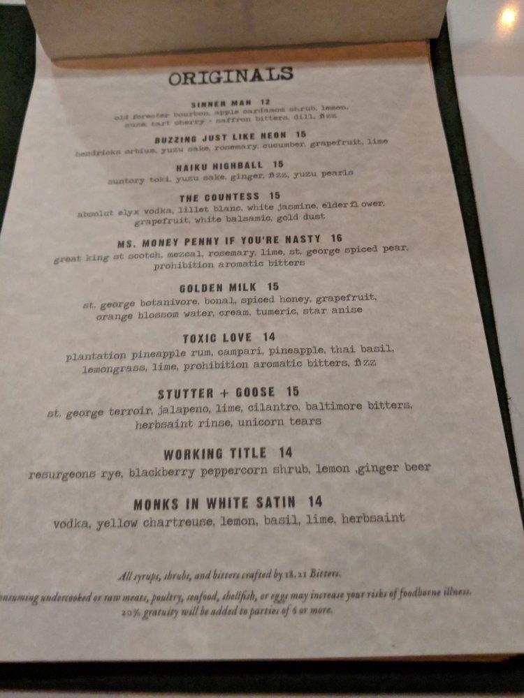 Menu at The James Room pub & bar, Atlanta, 661 Auburn Ave NE STE 280