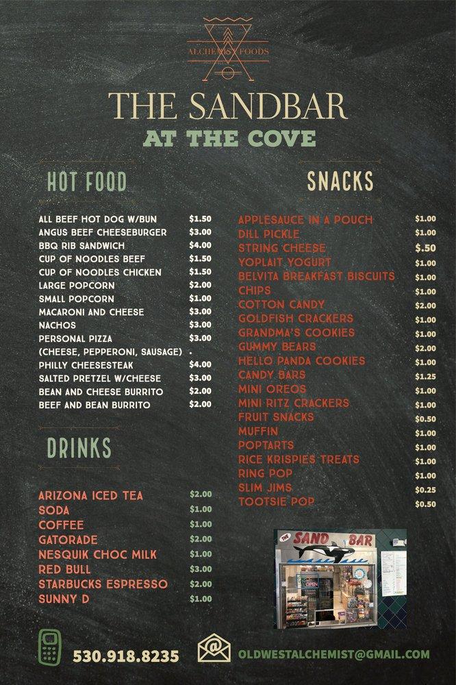 Menu at The Sandbar at The Cove, Sierra Vista