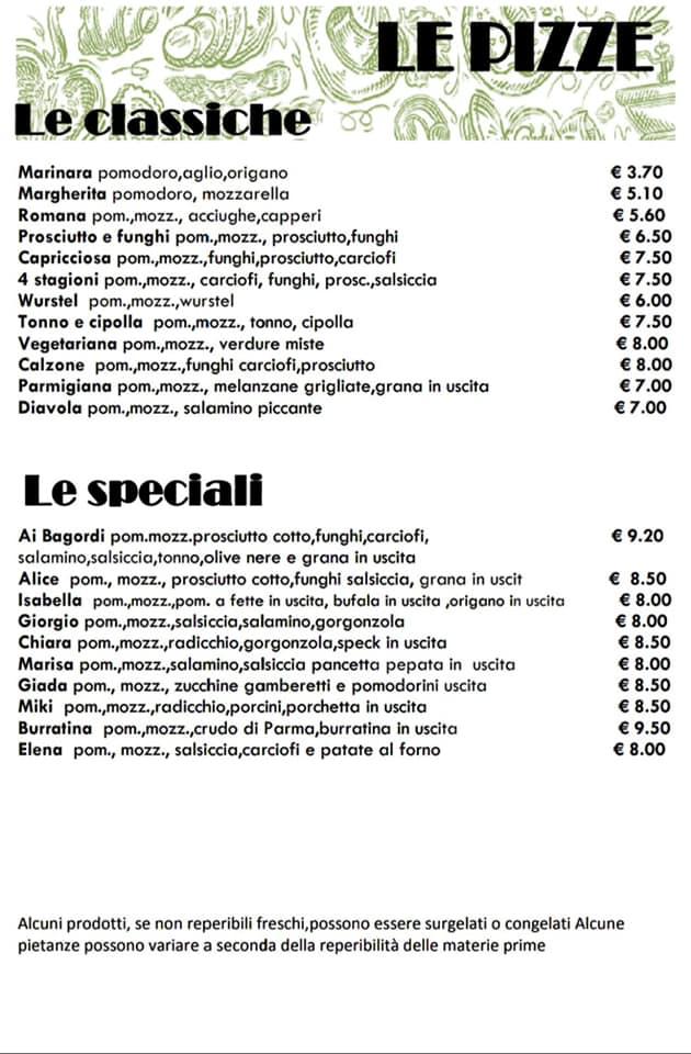 Menu au Trattoria Ai Bagordi Boara Pisani restaurant, Boara Pisani