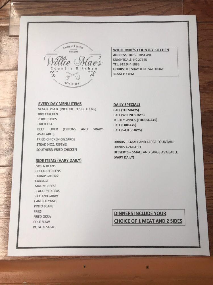 Menu at WILLIE MAE'S COUNTRY KITCHEN BBQ, Knightdale