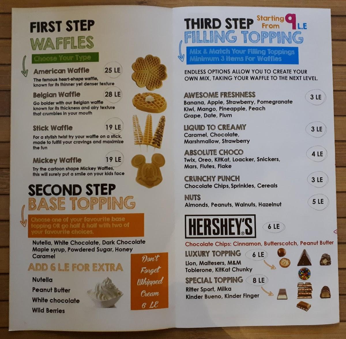 Carta del café Wafflicious City Stars, New Cairo City