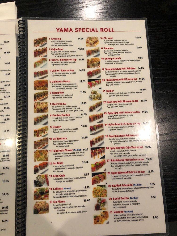 Menu at Yama Restaurant, Fallbrook
