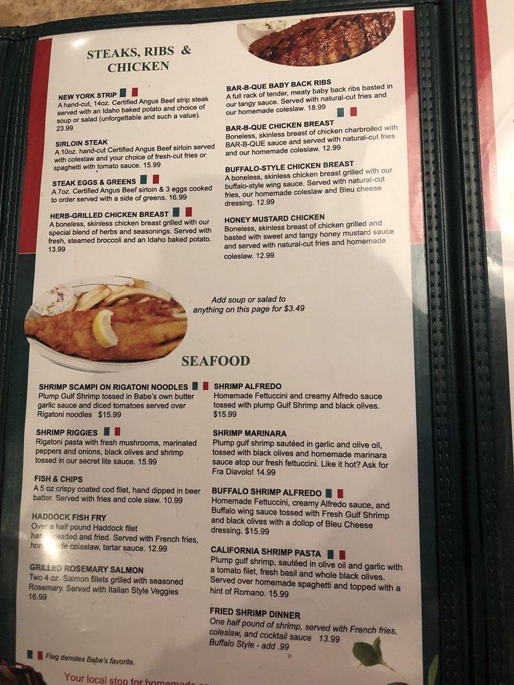 Carta del pub y bar Babe's at Harbor Point, Utica