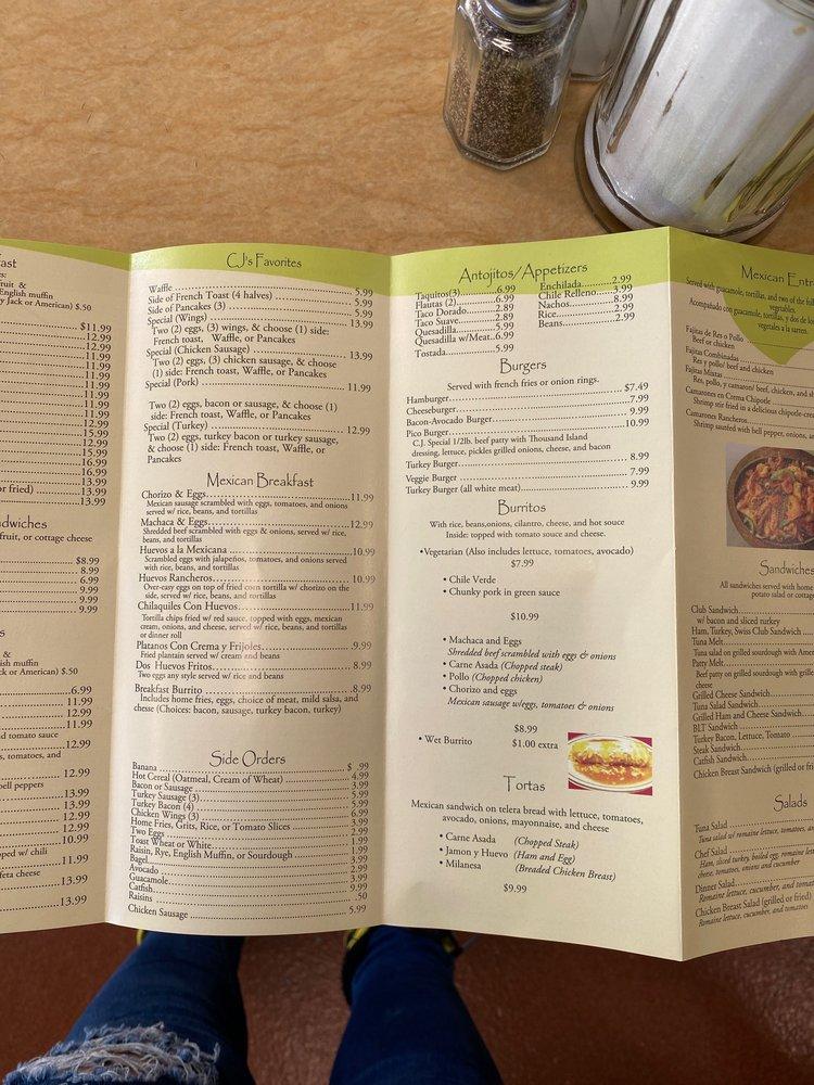 Menu at CJ's Cafe, Los Angeles, S La Brea Ave