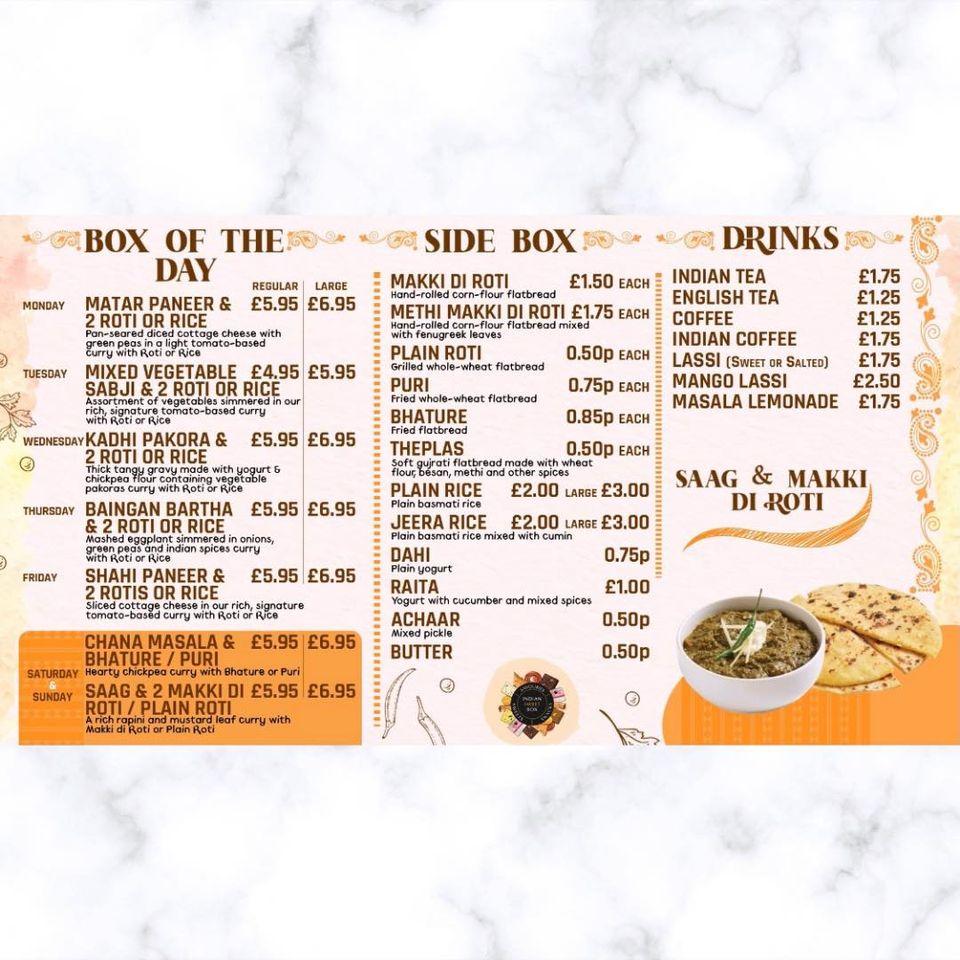 Menu at Indian Sweet Box restaurant, Leicester