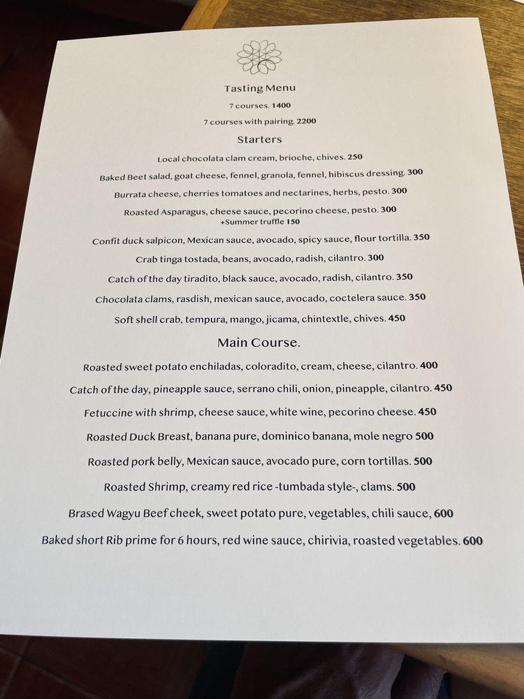Menu at NEMI restaurant, La Paz
