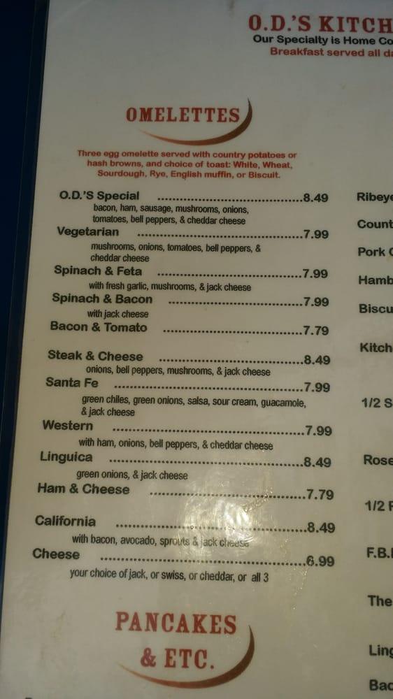 Menu at OD's Kitchen restaurant, Gilroy