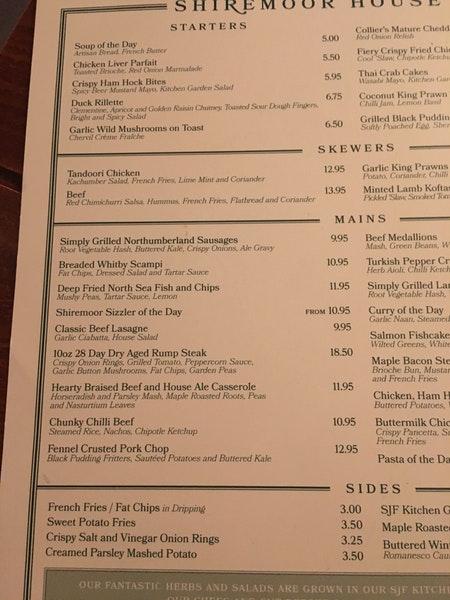 Menu at Shiremoor House Farm pub & bar, North Shields, Middle Engine Ln