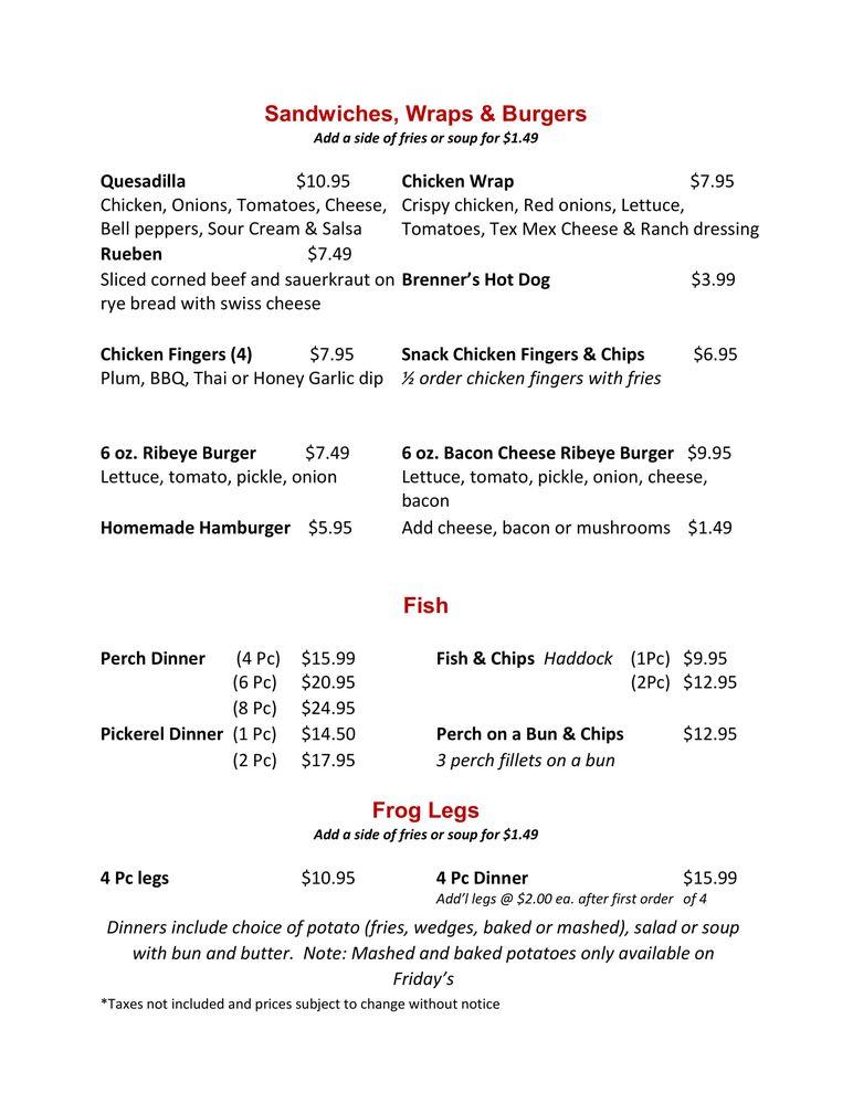 Menu at Stoney Point Sportsmen's Club, Lakeshore