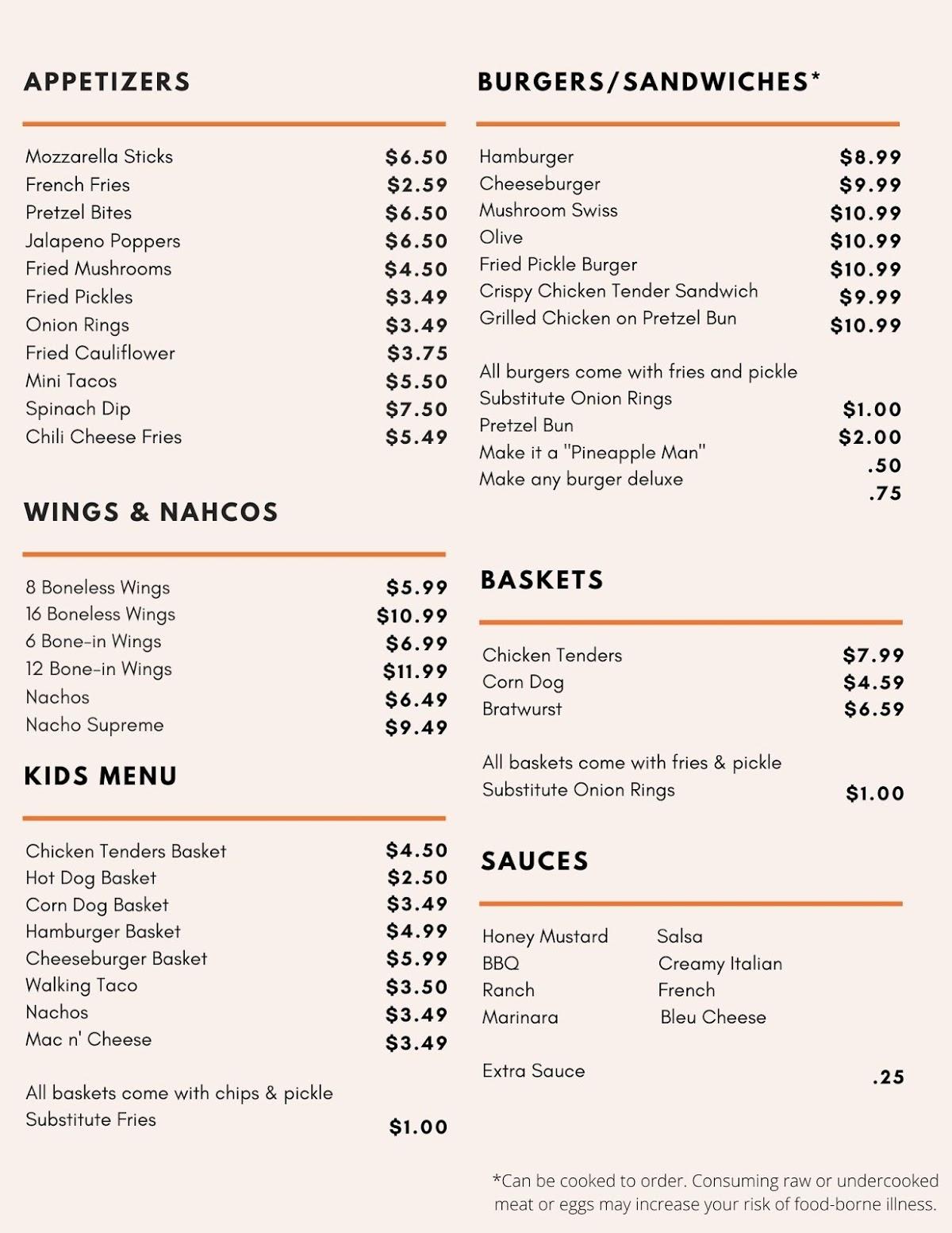Menu at The Ville restaurant, Scottville