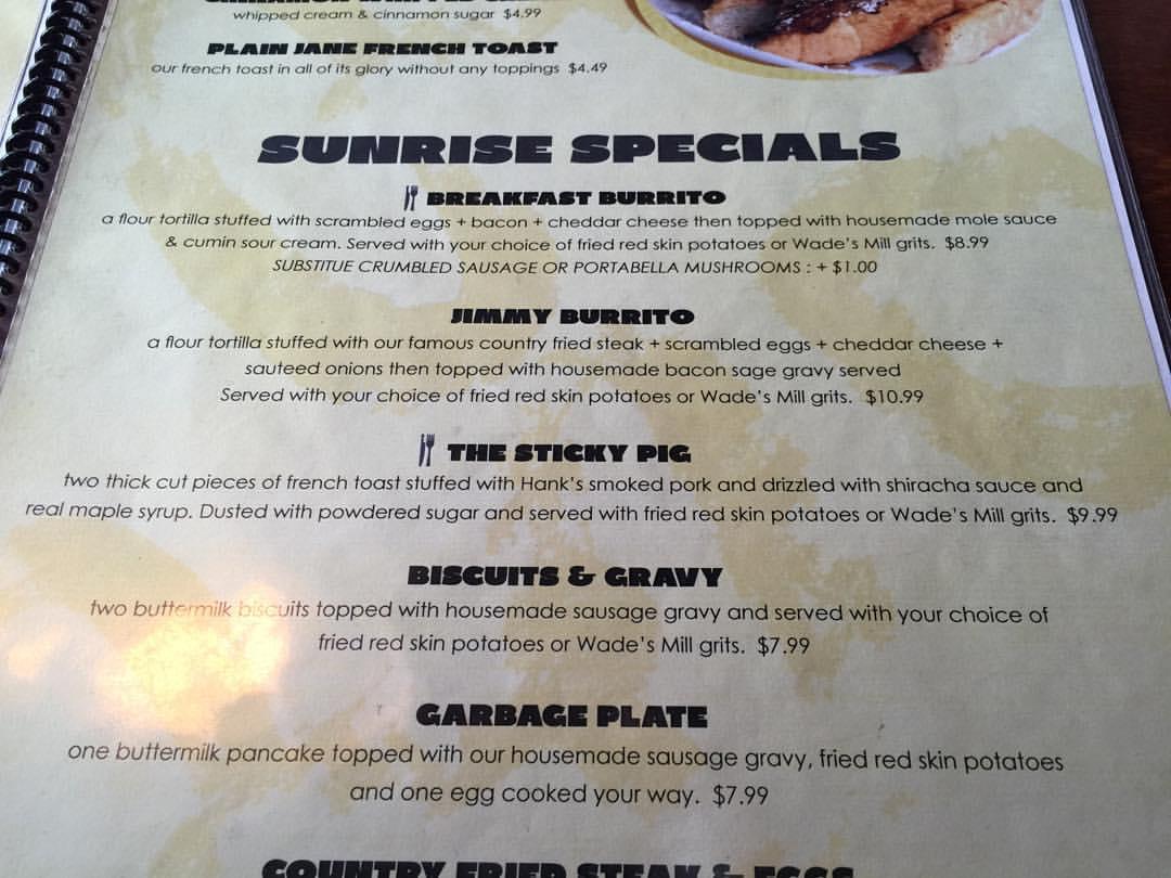 Menu at Thunderbird Cafe, McGaheysville