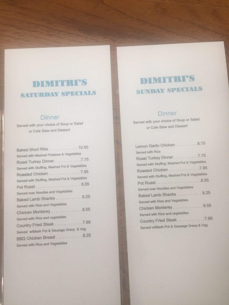 Menu at Bayside Dimitri's Family Dining restaurant, New Baltimore, 23 ...