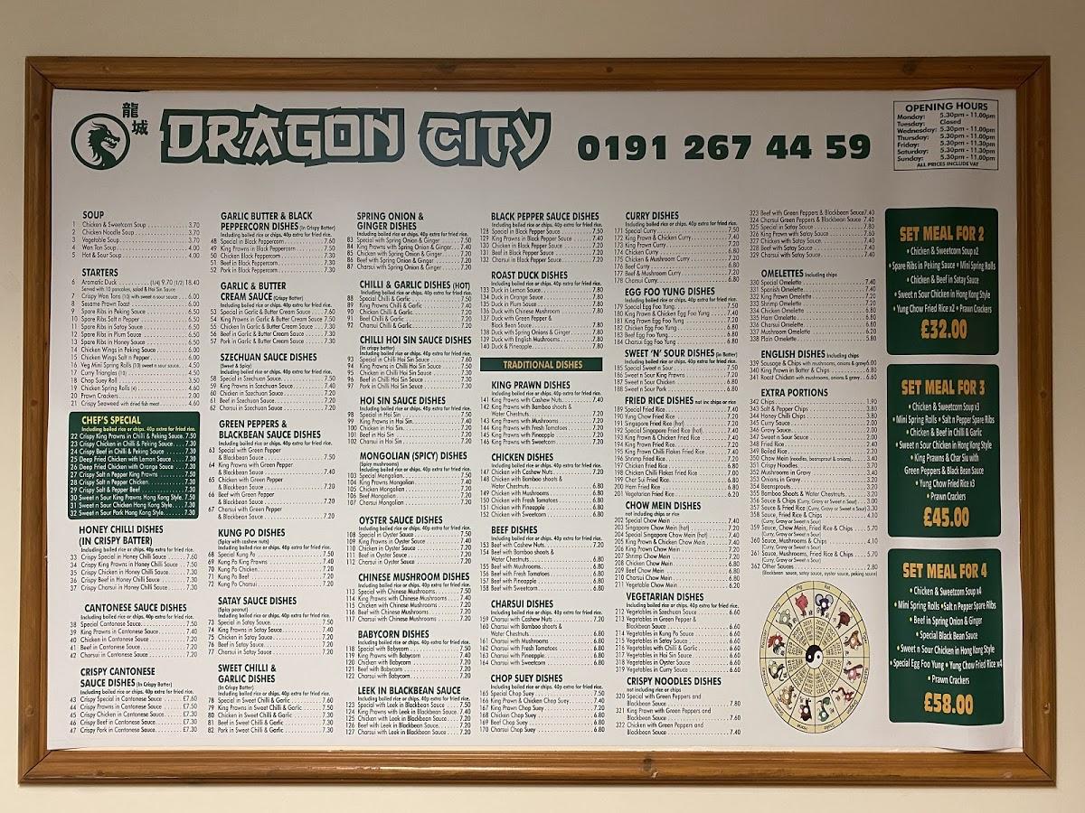 Menu at Dragon City Chinese Takeaway fast food, Newcastle upon Tyne