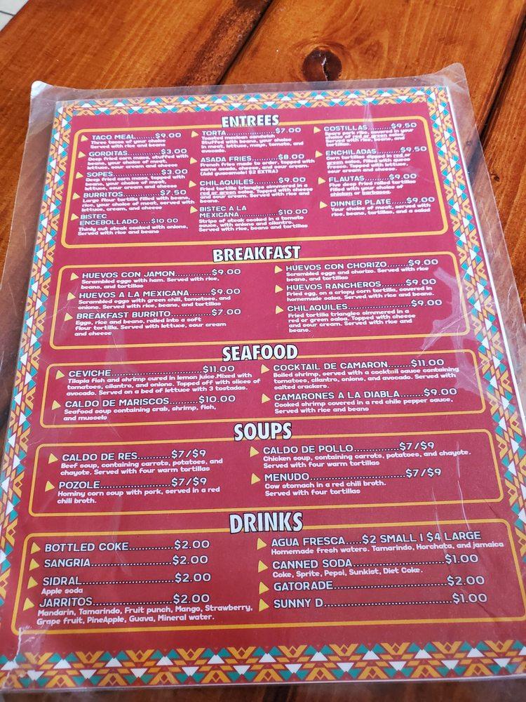 Carta del restaurante El Tacazo Taco Shop, Florida City, 26 SW 2nd Ave