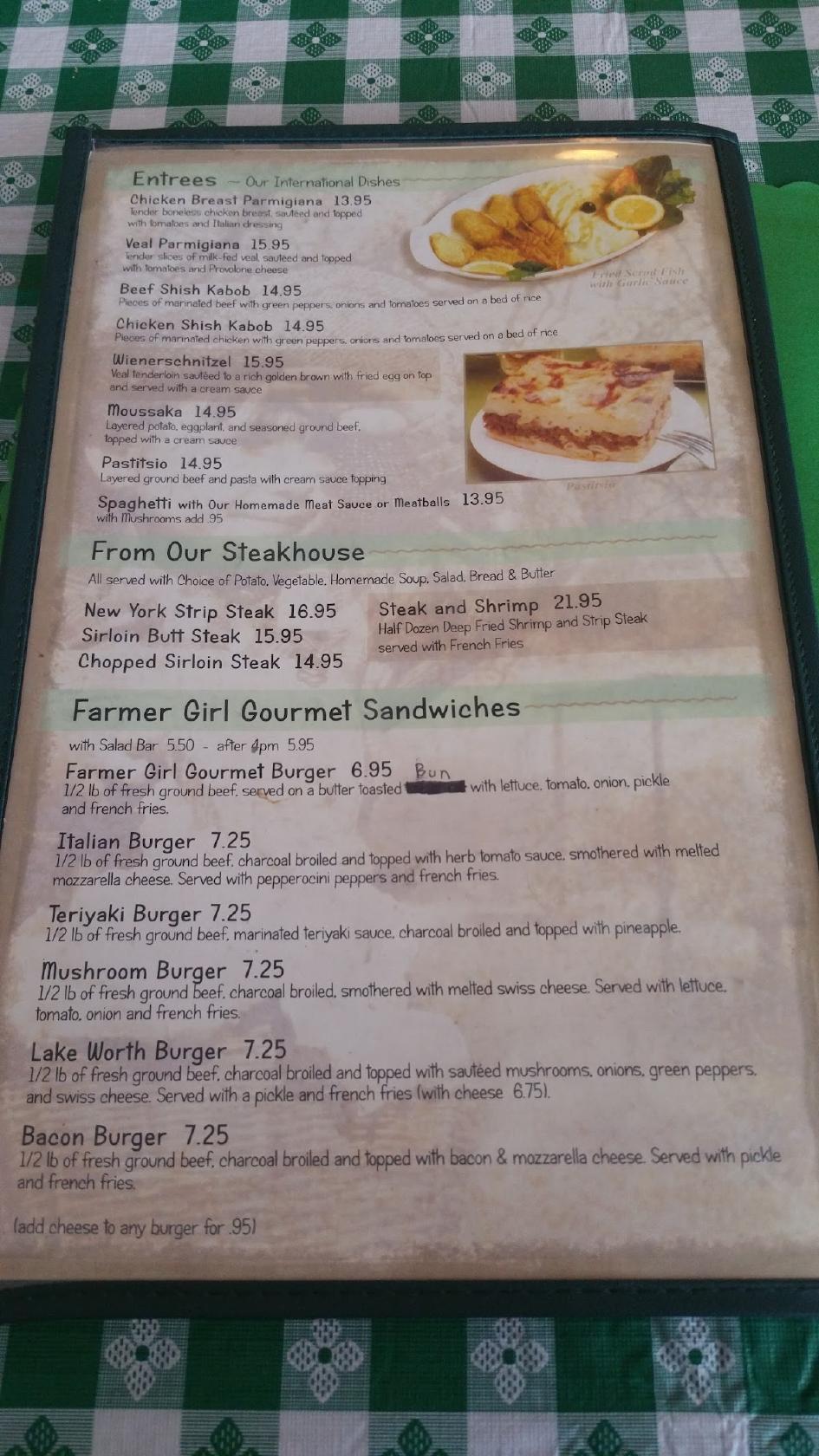 Menu at Farmer Girl Restaurant, Lake Worth
