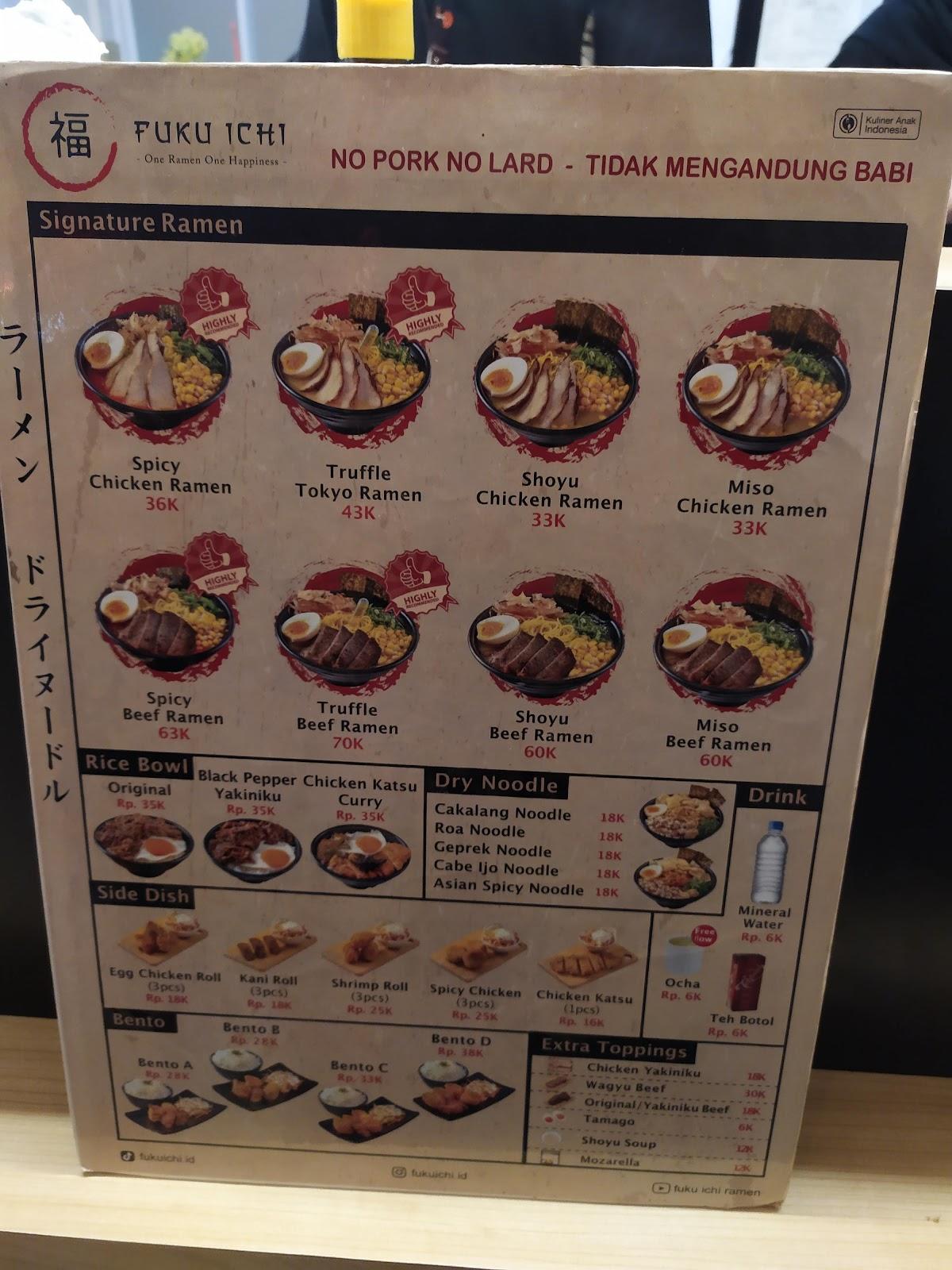 Menu at Fuku Ichi Grand Wisata restaurant, Bekasi Regency