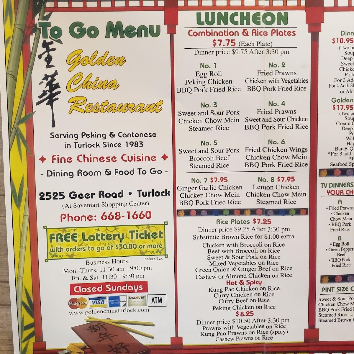 Menu at Golden China Restaurant, Turlock