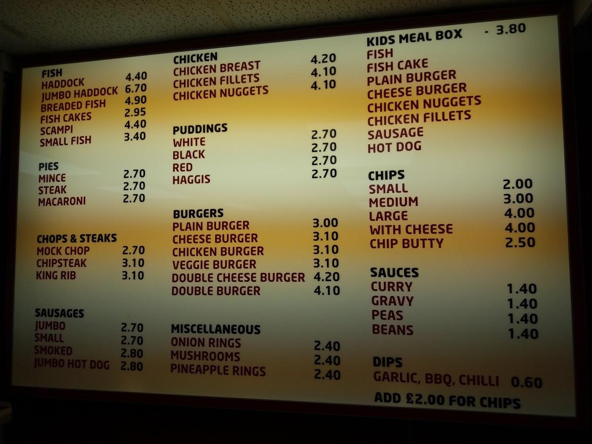 Menu at Kintore Fish Bar, Kintore