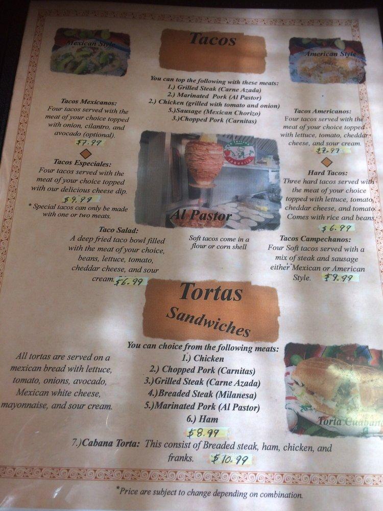 Menu at La Fortuna restaurant, North Wilkesboro