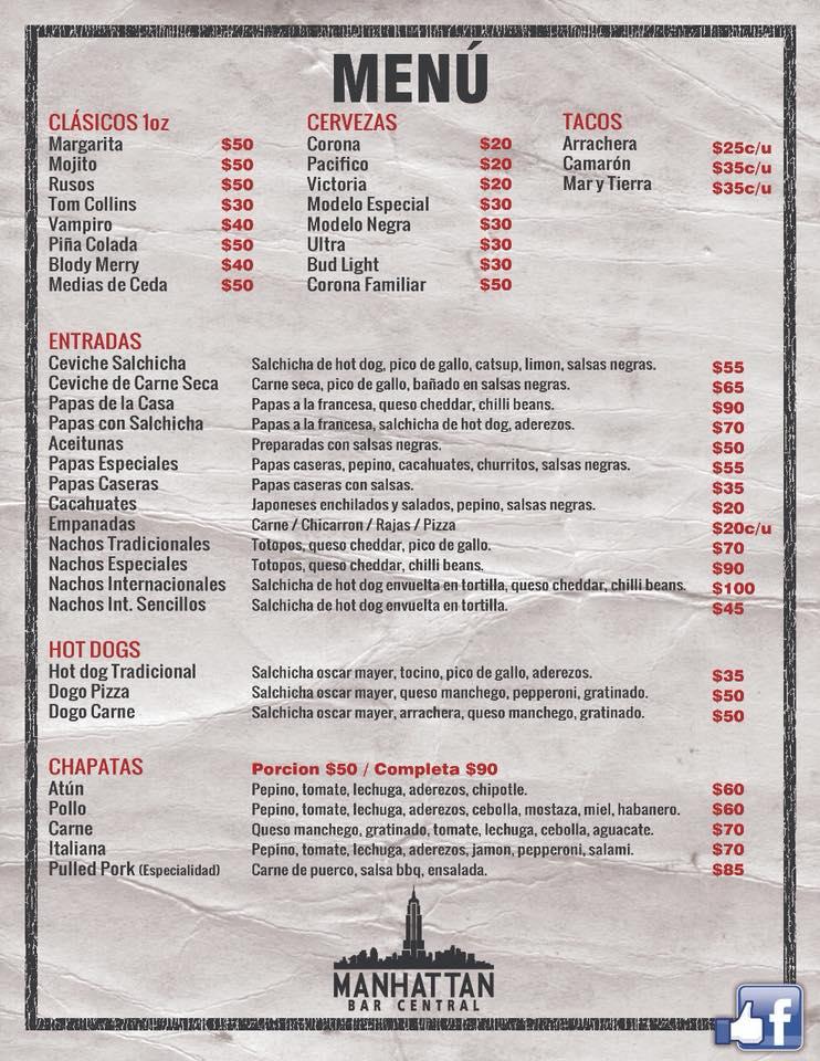 Carta de Manhattan Bar Central, José Esteban Coronado