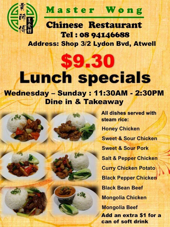 Menu at Master Wong Chinese Restaurant, Atwell