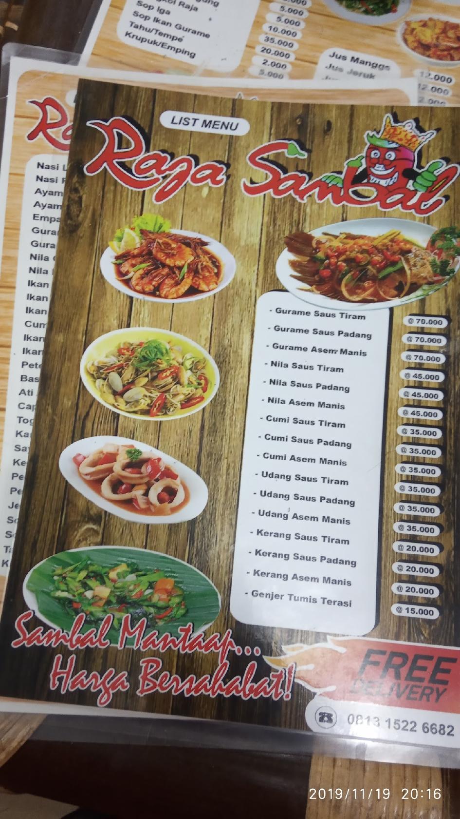 Menu at Raja Sambal Khas Sunda restaurant, Bekasi Regency