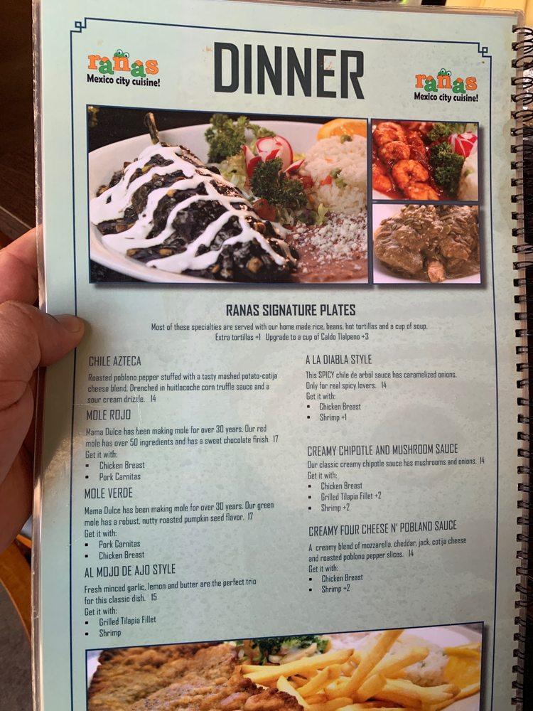 Menu at Ranas restaurant, Spring Valley