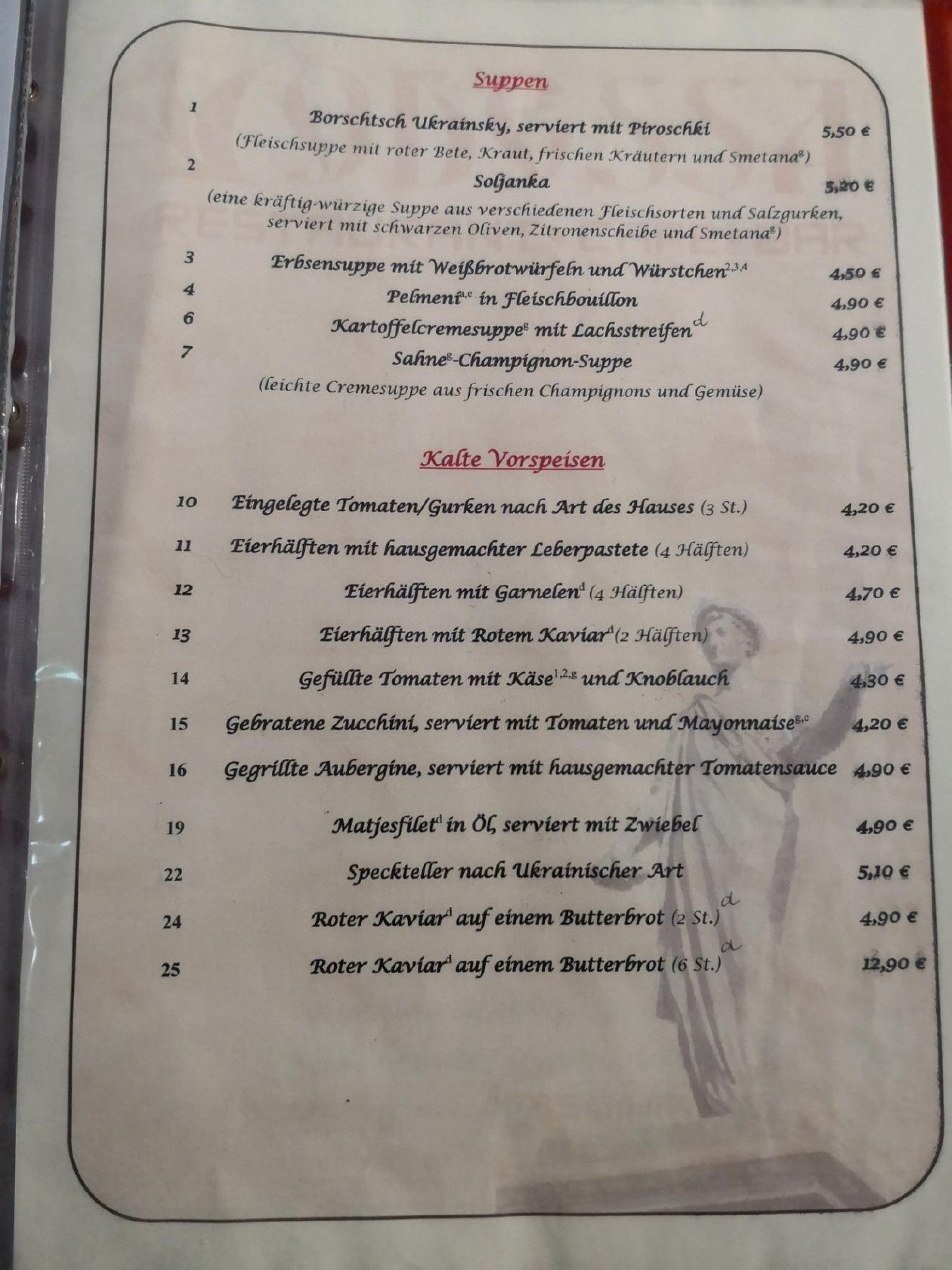 Menu at Restaurant "Odessa", Dresden