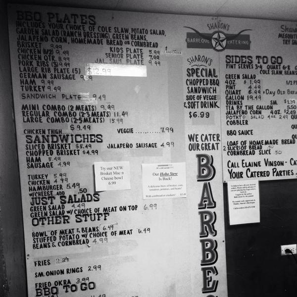 Menu at Sharon's Barbeque & Catering, Abilene