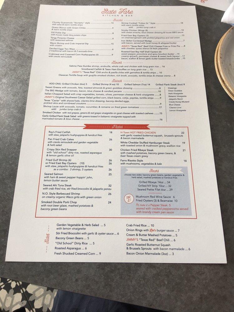 Carta de State Fare Kitchen & Bar, Houston