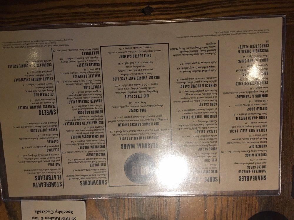 Menu at 1919 Kitchen & Tap pub & bar, Green Bay