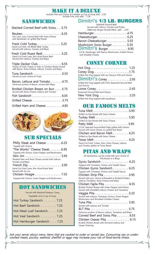 Menu at Bayside Dimitri's Family Dining restaurant, New Baltimore, 23 ...