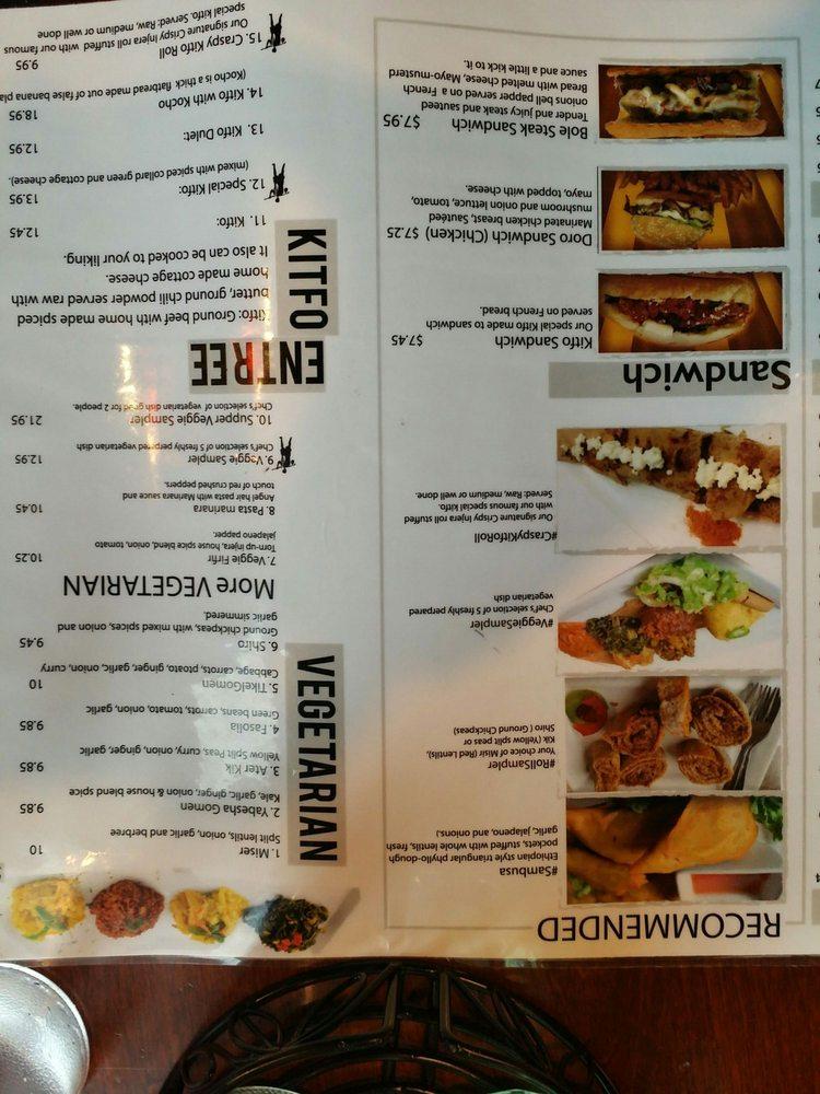 Menu at Bole Ethiopian Cuisine restaurant, Falcon Heights, Pascal St